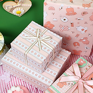WRAPAHOLIC Baby Girl Wrapping Paper Roll - Cute Hobbyhorse and Baby Clothes Design Perfect for Celebration, Party, Baby Shower Present Packing - 4 Rolls - 30 inch X 120 inch Per Roll
