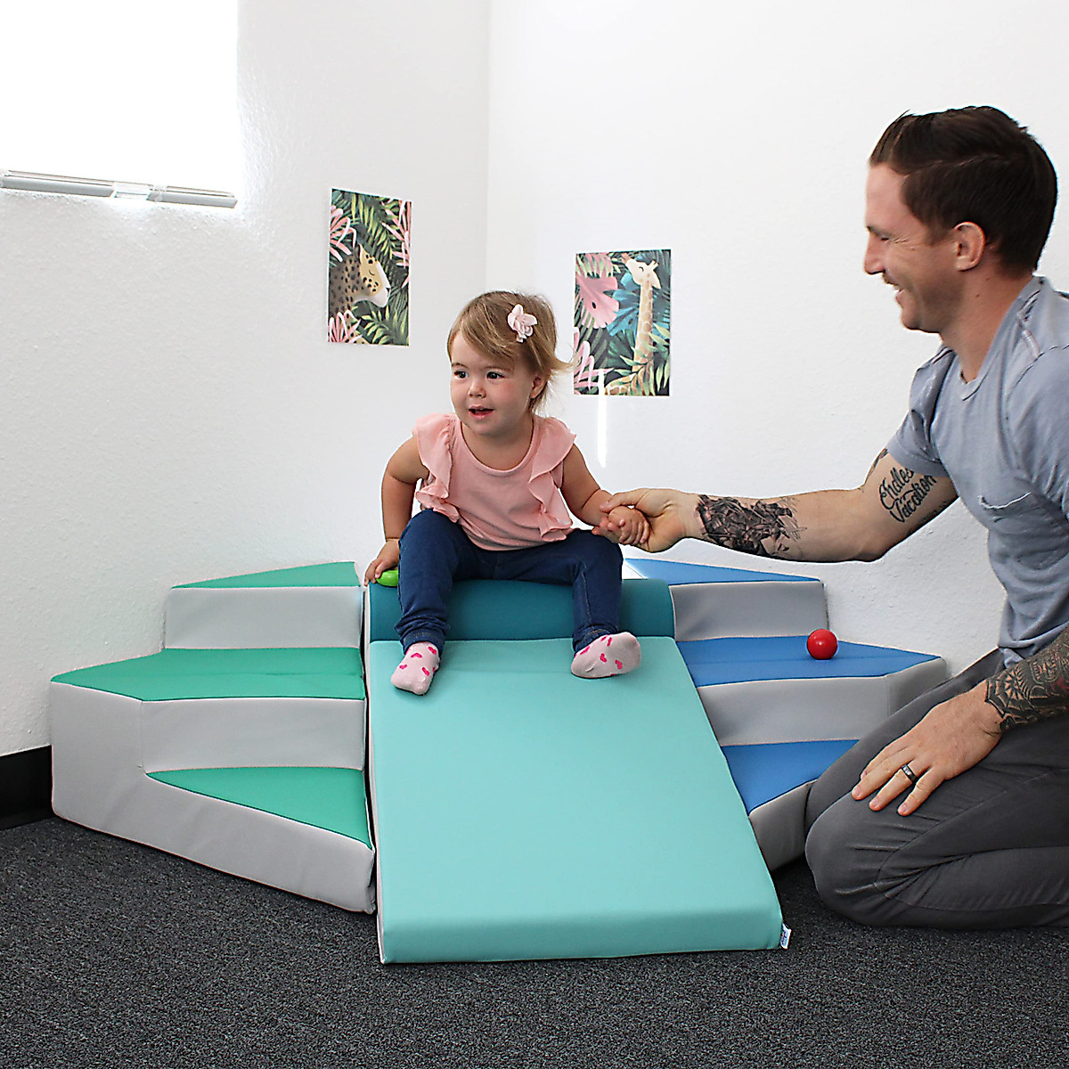 Factory Direct Partners 13383 SoftScape Step Up and Slide Corner Climber, Indoor Active Play Structure for Toddlers and Preschoolers (4-Piece) - Contemporary