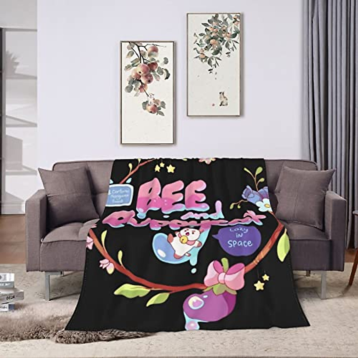 Bee and Puppycat Soft Warm Flannel Fleece Blanket All Season Throw Blankets for Bed Couch Living Room 50"x40"