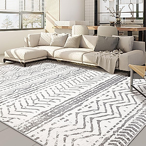 Area Rugs 8x10 Living Room: Washable Boho Large Neutral Soft Farmhouse Rug Stain Resistant Modern Geometric Non Slip Indoor Floor Carpet for Bedroom Nursery Kids Playroom Office- Gray White