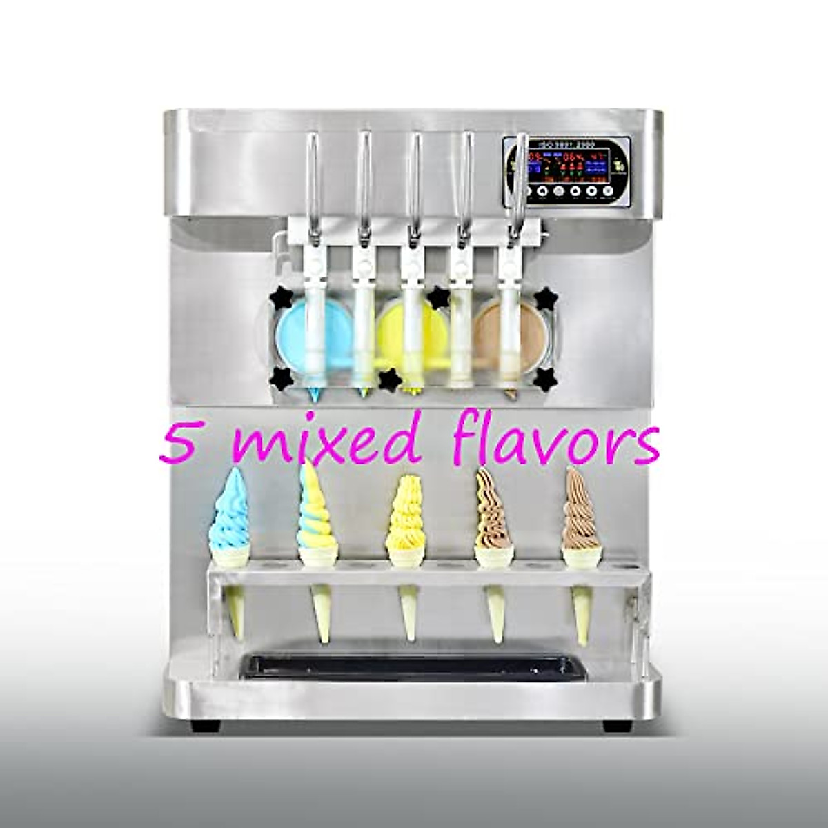 Kolice Commercial Desktop 5 Flavors Soft Serve Ice Cream Machine, Gelato Ice Cream Maker-ETL, 5 Different Discharge Nozzles, Upper Tanks Refrigerated, Transparent Dispenser Set