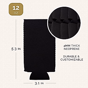 Set of 12 Blank Slim Can Coolers, 12 Neoprene slim can sleeves, 12oz Blank Beer Skinny Can Cooler, Perfect Sublimation Slim Can Cooler (Black)
