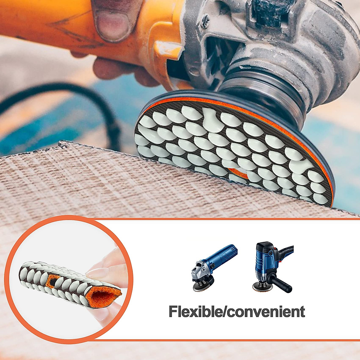 BRSCHNITT Dry Diamond Polishing Pad Set,7pcs 4 inch (#50*4，100*3),for Granite Stone Marble Sanding used on Grinder or Polisher, with Hook & Loop 5/8-11 Aluminum Backing Holder Pads