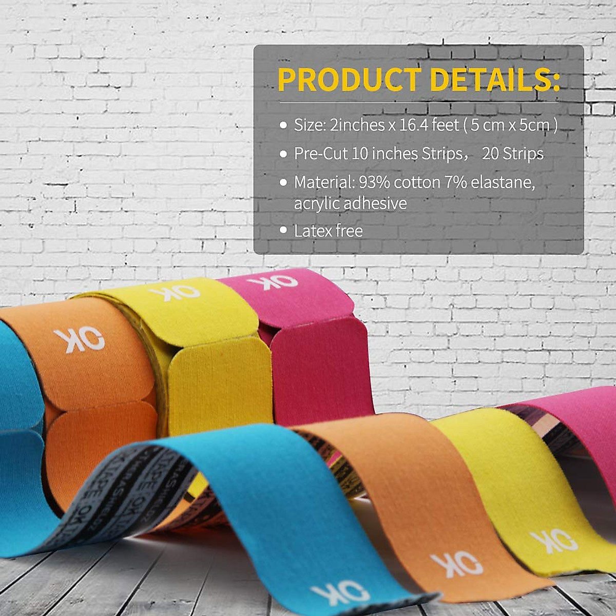 OK TAPE Kinesiology Tape 10 inches Precut, 20 Strips, Cotton Elastic Athletic Tape Latex Free, 2inch x 16ft, Light Blue