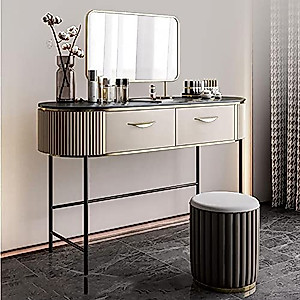 SWTOM Light Luxury Dressing Table, Modern Italian Minimalist Bedroom Makeup Desk, Net Red ins Makeup Table and Chair with LED Mirror
