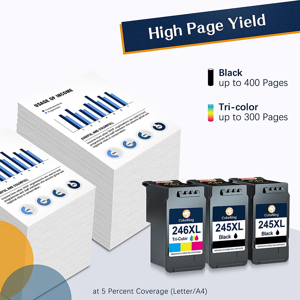 ColorKing Compatible Ink Cartridge Replacement for Canon 245XL 246XL PG-245XL CL-246XL 243xl 244xl for PIXMA MX492 MX490 MG2522 MG2922 MG2520 MG2420 TR4520 MG2920 TS3300 TS3122 TS3100 Printer (3 Pack)