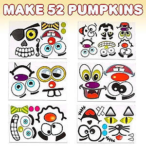 ArtCreativity Halloween Pumpkin Decorating Stickers - 24 Sheets - Jack-o-Lantern Decoration Kit - 52 Total Face Stickers - Cute Halloween Decor Idea - Treats, Gifts, and Crafts for Kids- 3” x 5”