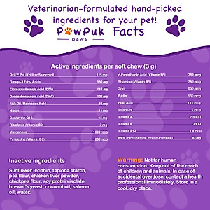 PawPuk Paws Omega 3 Fish Oil Chews for Dogs - EPA & DHA for Skin & Coat Health Plus Overall Health, Itch Relief, Joint & Mobility Support, CoQ10 & NMN - Natural Anti-Aging Supplement for Dogs