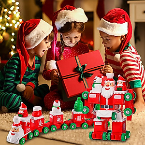 Sratte Christmas Building Blocks Trains Toys Set for Kids Transformable Santa Claus Robot Toy Christmas Train Building Toys for Indoor Christmas Decorations Holiday Birthday Gifts for Boys and Girls
