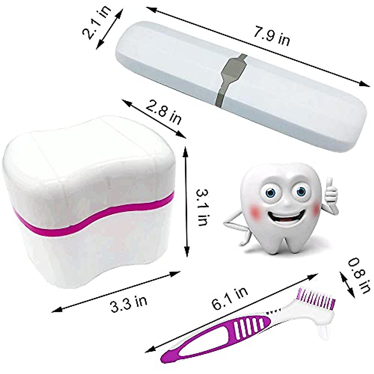 Denture Bath Cases with Denture Cleaner Brushes Denture Cups Denture Boxes Bath Dentures Container with Basket Denture Holder Denture Brush Retainer Case for Travel Retainer Cleaning (Pink)