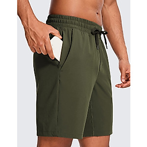 CRZ YOGA Men's 2 in 1 Running Shorts with Liner 9'' Quick Dry Workout Sports Athletic Shorts with Pockets Dark Olive Medium