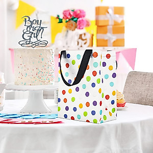 BLEWINDZ 16Pcs Reusable Gift Bags with Tissues - Medium Rainbow Polka Dot Party Favor Bags for Christmas, Birthday, Baby Shower, Grocery Shopping, Wedding (10" x 7.6" x 3.9")