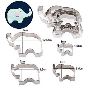 6Pcs/Set Elephant Silicone Molds & Stainless Steel Cookie Cutters for Baby Shower, Elephant Fondant Gum Paste Cake Topper Decoration Tools Boy Girl Baby Shower Birthday Party Favors Supplies