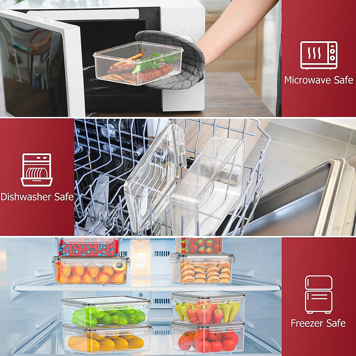 85oz Large Food Storage Containers with Lids Airtight Set - 100% Leak Proof Plastic Meal Prep Lunch Containers for Kitchen Organizer, Easy to Snap Includes Labels & Pen (16 Containers+16 Lids)