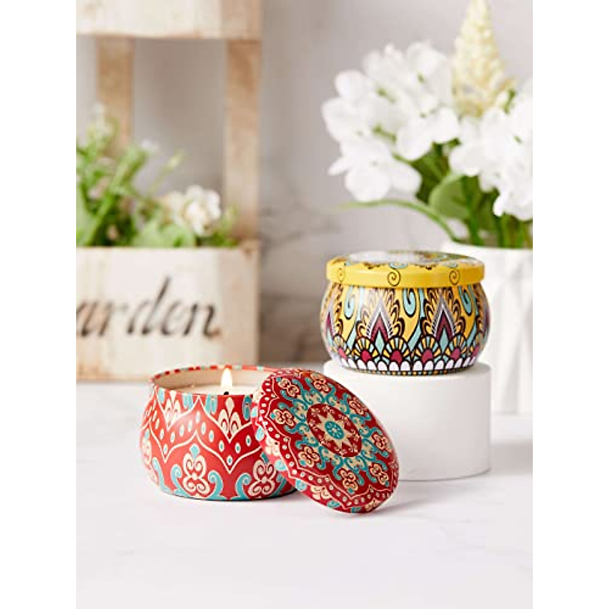 olorvela Scented Candles for Home Scented Candles Gifts for Women, 4pcs Soy Candles in Beautiful Travel Tins 100hrs Burn Time Gifted Packaged Aromatherapy Candle