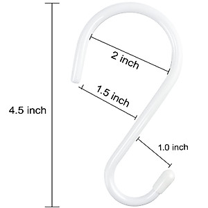 12 Pack 4-1/2 Inch White S Hooks for hanging, Large Vinyl Coated S Hangers Hooks Heavy Duty, Steel Metal Rubber Coated Closet Rod Hooks for Hanging Jeans Clothes Plant Pot Pan Cup Bathrooms Towel Robe