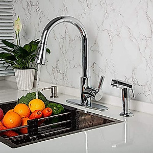 Houtingmaan Kitchen Side Sprayer,Dual Function Kitchen Sink Sprayer with Adjustable Flow Controller,Kitchen Faucet Sprayer Replacement Chrome,Faucet Pull Out Sprayer with Hose,Holder and 17 Adapters 