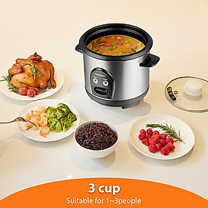 MOOSUM Electric Rice Cooker with One Touch for Asian Japanese Sushi Rice, 3-cup Uncooked/6-cup Cooked, Fast&Convenient Cooker with Ceramic Nonstick inner pot, Stainless Steel Housing and Auto Warmer