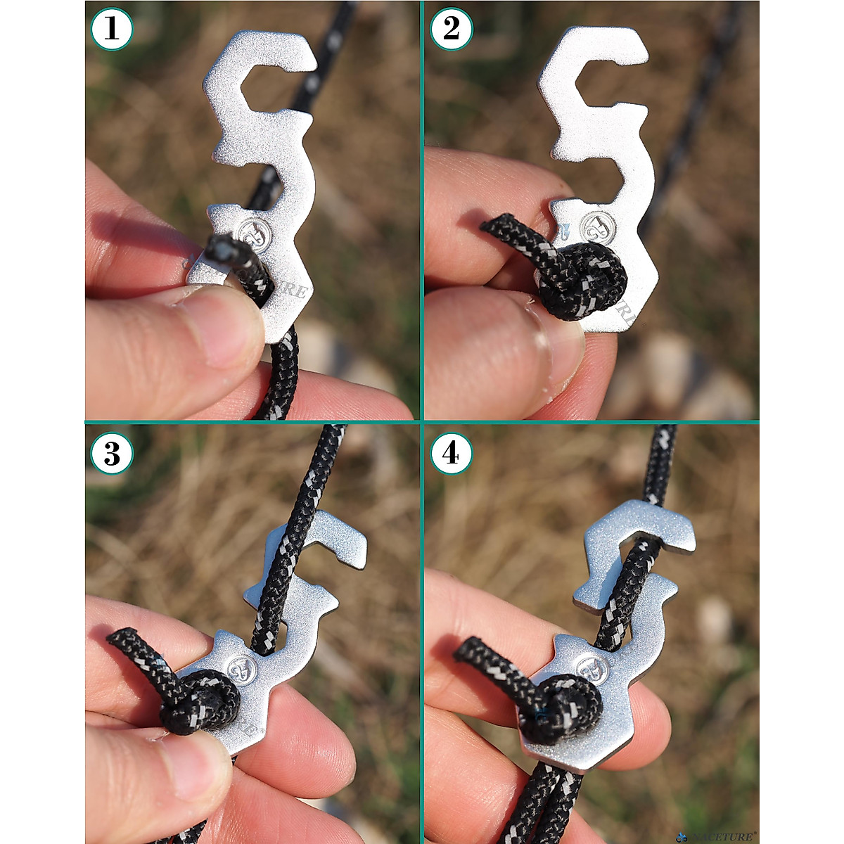 NACETURE Aluminum Alloy Rope Tensioner Camping Tent Guyline Cord Adjuster Camping of Gear for Camping, Hiking, Backpacking Ultralight Tent Stakes Guy Lines Tensioner Tent Cord (Silver 10 Pack)