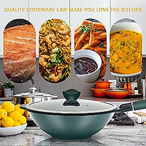 MEGOO Kitchenware cookwear Non Stick Wok Pan With Lid,(PFA,PFOA Free),Frying Wok Pan Suitable For Induction,Gas Cooktops,Ceramic And Electric Stove (Aluminium, 12 Inch)