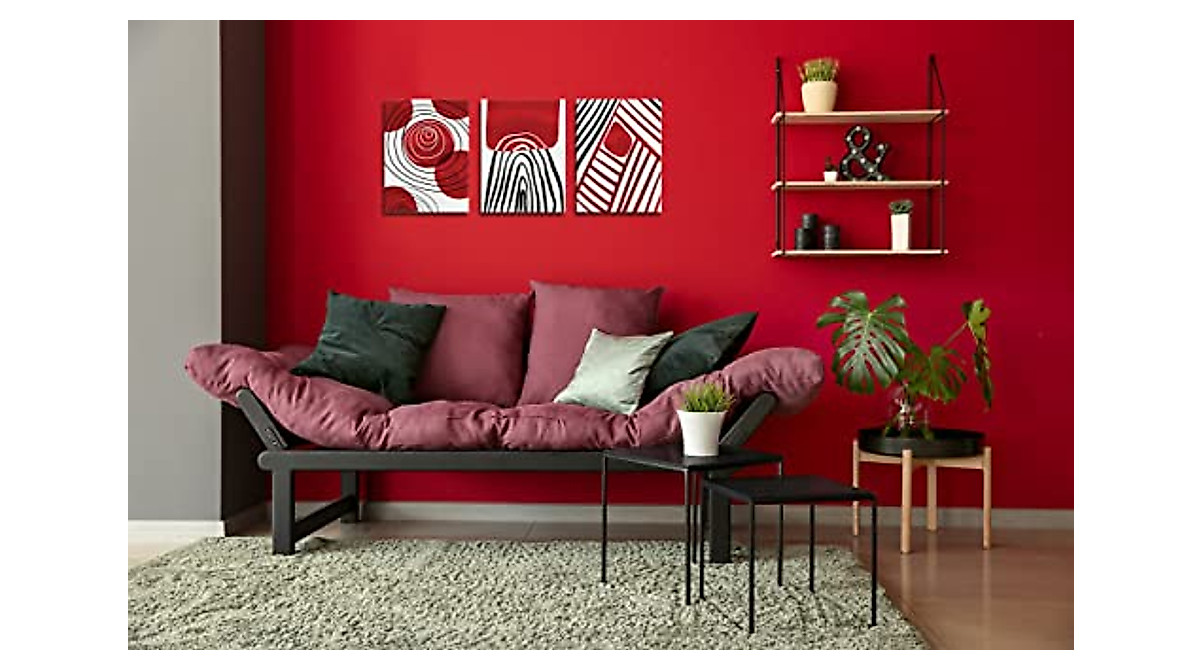 Red Abstract Wall Art Decor - 3 Pieces Canvas Set for Living Room