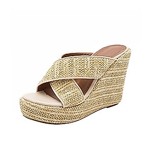 sckarle Sandals for Women,Casual Summer Slides Sandals,Open Toe Espadrille Wedge Sandals,Cross Strap Backless Sandals