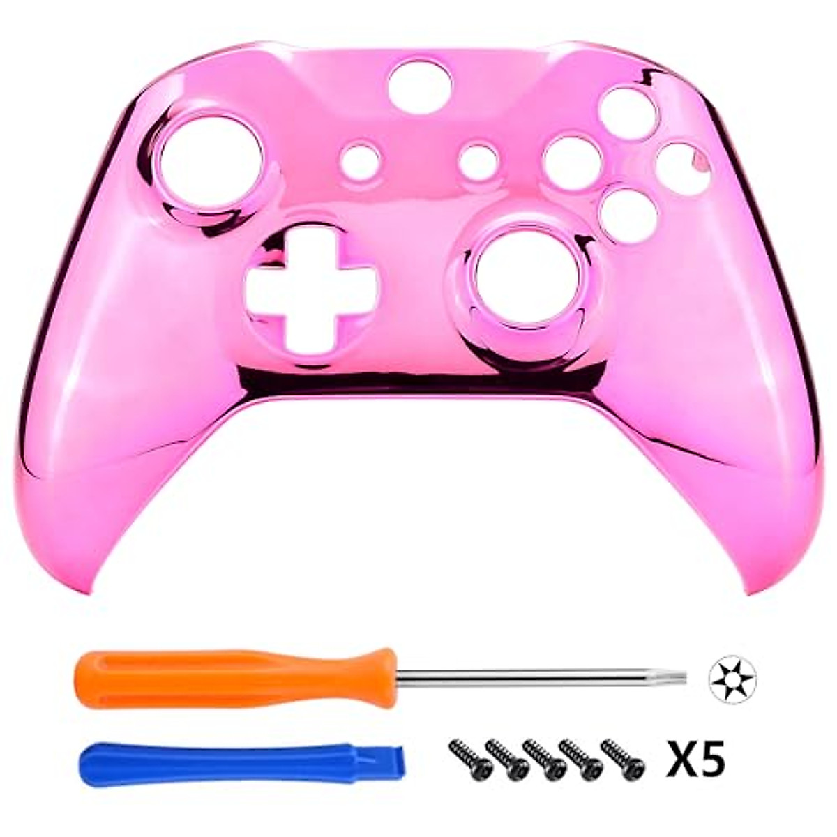 eXtremeRate Chrome Pink Edition Front Housing Shell for Xbox One Wireless Controller Model 1708, Replacement Custom Faceplate Cover for Xbox One S & Xbox One X Controller - Controller NOT Included