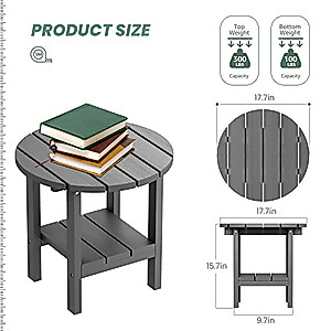 SERWALL Round Adirondack Side Table Double End Table- Grey