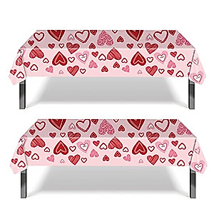 Valentines Day Tablecloth Party Decoration Supplies, Heart Shape Valentines Day Table Cover Happy Valentine's Day Table Decorations - 2PCS