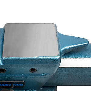 5" Forged Steel Bench Vise, 4 Point Swivel, 90,000 PSI Tensile Strength Forged Steel, Black Oxide Jaws, Large Machined Anvil - Fireball Tool