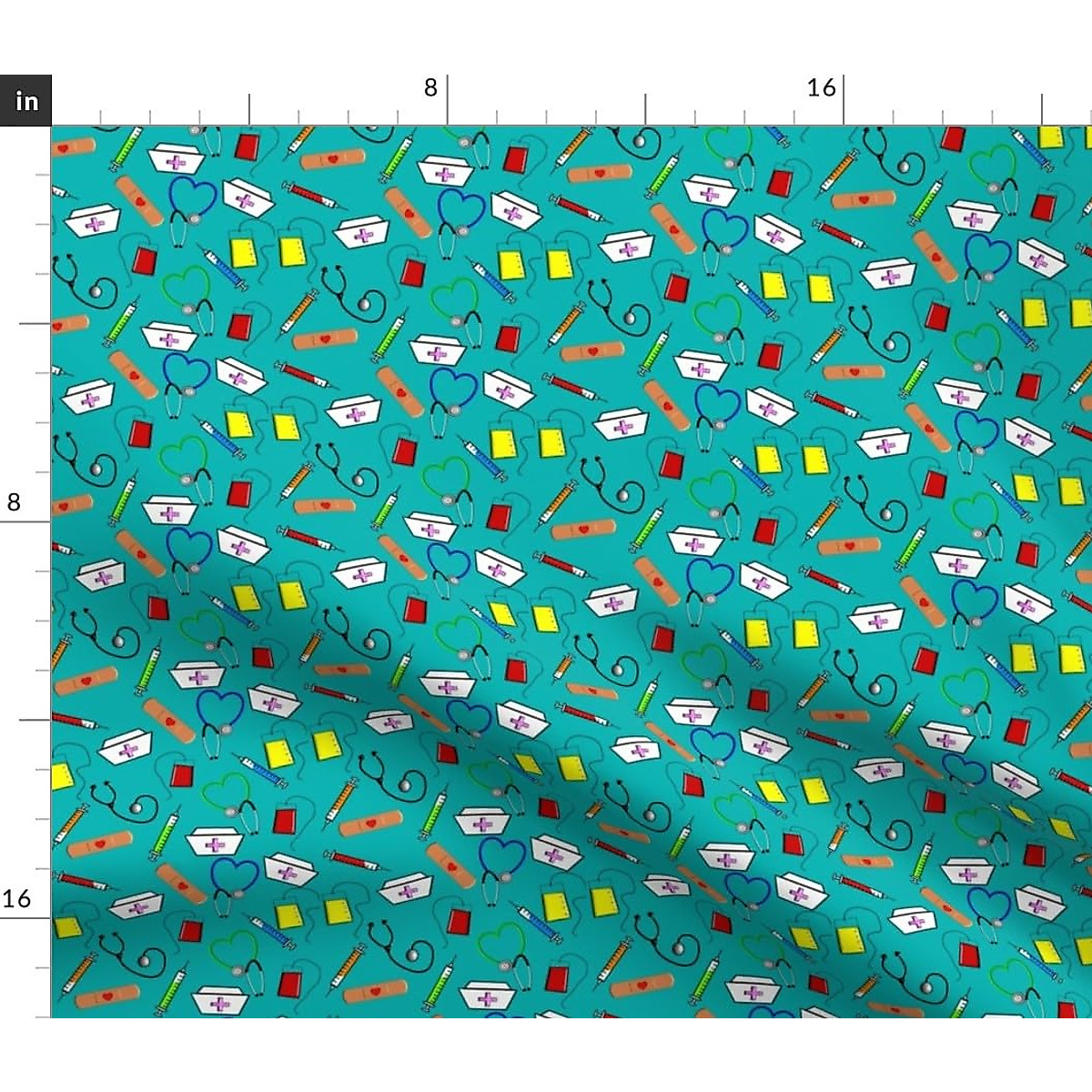 Spoonflower Fabric - Nurse Theme Medical Care Turquoise Blue Printed on Petal Signature Cotton Fabric Fat Quarter - Sewing Quilting Apparel Crafts Decor
