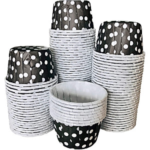 Bulk MINI Candy Nut Paper Cups - Mini Baking Liners - Black Polka Dot - 100 Pack