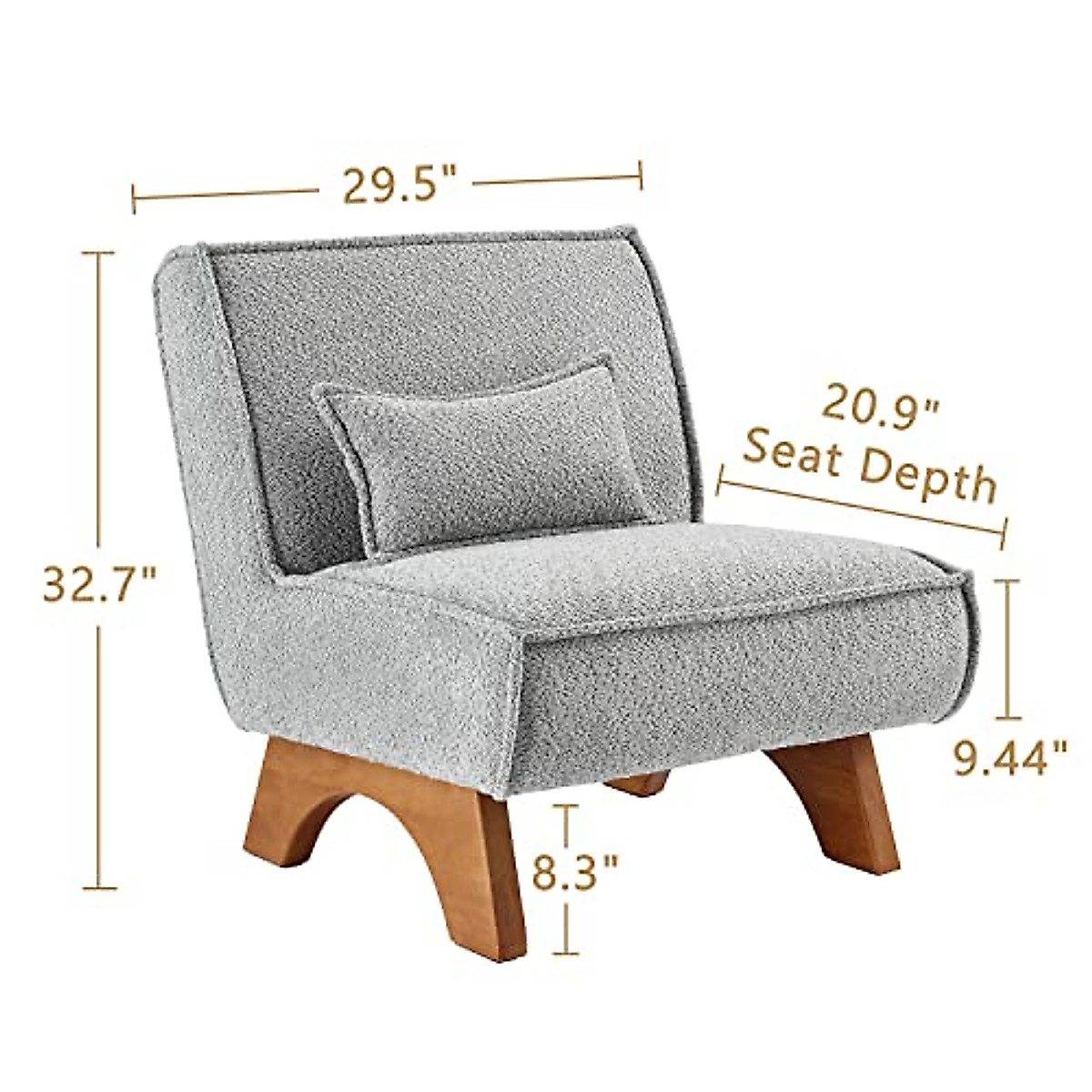 Volans Modular Sectional Sofa Teddy Fabric Sofa, Convertible Sofa Bed with Curved Wooden Legs, Composable Single Seat Sofa Chair with Pillows, Small Sofa for Living Room, Loft, Office, 2 PCS, Gray