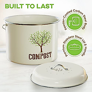 Third Rock - 1.0 Gallon Modern Kitchen Compost Bin - Beige - with 3 Years Supply of Charcoal Filter Replacements