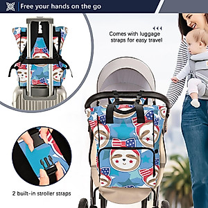 Patriotic Sloth Diaper Bag Backpack for Baby Boys Girls Multifunction Baby Essentials Travel Tote with Stroller Straps & Bottle Storage Baby Diaper Bag for Shopping Hiking Traveling Moms Dads