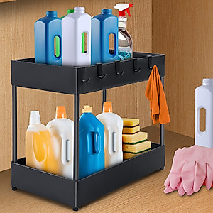 Under Sink Organizer and Storage - Bathroom Organizer - Multi-purpose Kitchen Organizer Countertop Storage Shelf Holder with Hooks,1 Pack