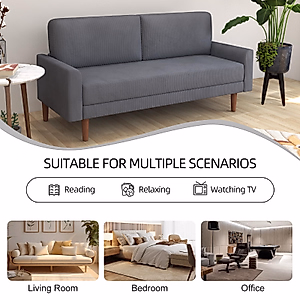 EBELLO 67" Corduroy Modern Sofa Couch, Cozy Comfy Overstuffed 2 Seat Loveseat Couch Sofa with Solid Wood Feet, Soft Padded Seat Small Living Room Futon for Apartment, Gray