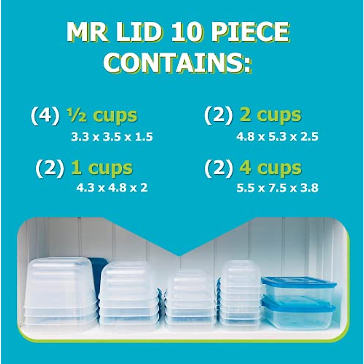 Mr. Lid Premium Attached Storage Containers | Permanently Attached Plastic Lid, Never Lose | Space Saving (10 Piece Set)