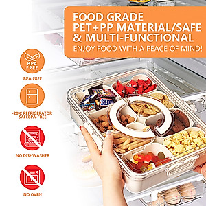 Farest Divided Veggie Tray with Lid and Handle,Portable 8 Compartment Serving Tray with Dividers,Snack Containers,Snack Box for Food,Veggie, Condiments,Candy,Nuts,Picnic,Parties,2 Pack