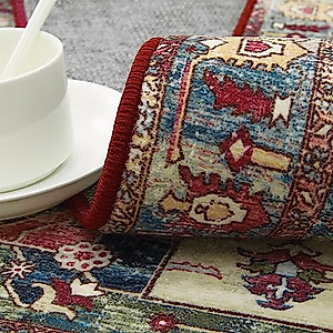 Zacoo Boho Area Rug 5x7 Washable Rug Vintage Soft Medallion Distressed Print Carpet Oriental Non-Slip Non-Shedding Low-Pile Throw Thin Bedroom Rugs for Living Room Dining Room Red/Beige