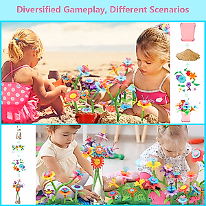 GrowFun DIY Flower Garden Building Kits Educational Activity Gifts Toys for Preschool Toddlers Pretend Play Birthday for Kids Age 3 4 5 6-136PCS