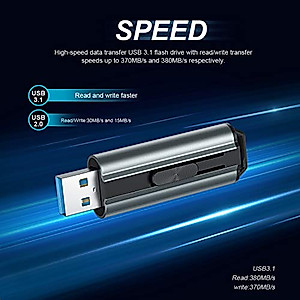 TOPESEL 256GB USB 3.1 Flash Drive High Speed up to 380MB/s USB Thumb Drive Memory Stick Pen Drive with Keychain Plug-Play Jump Drive Zip Drive