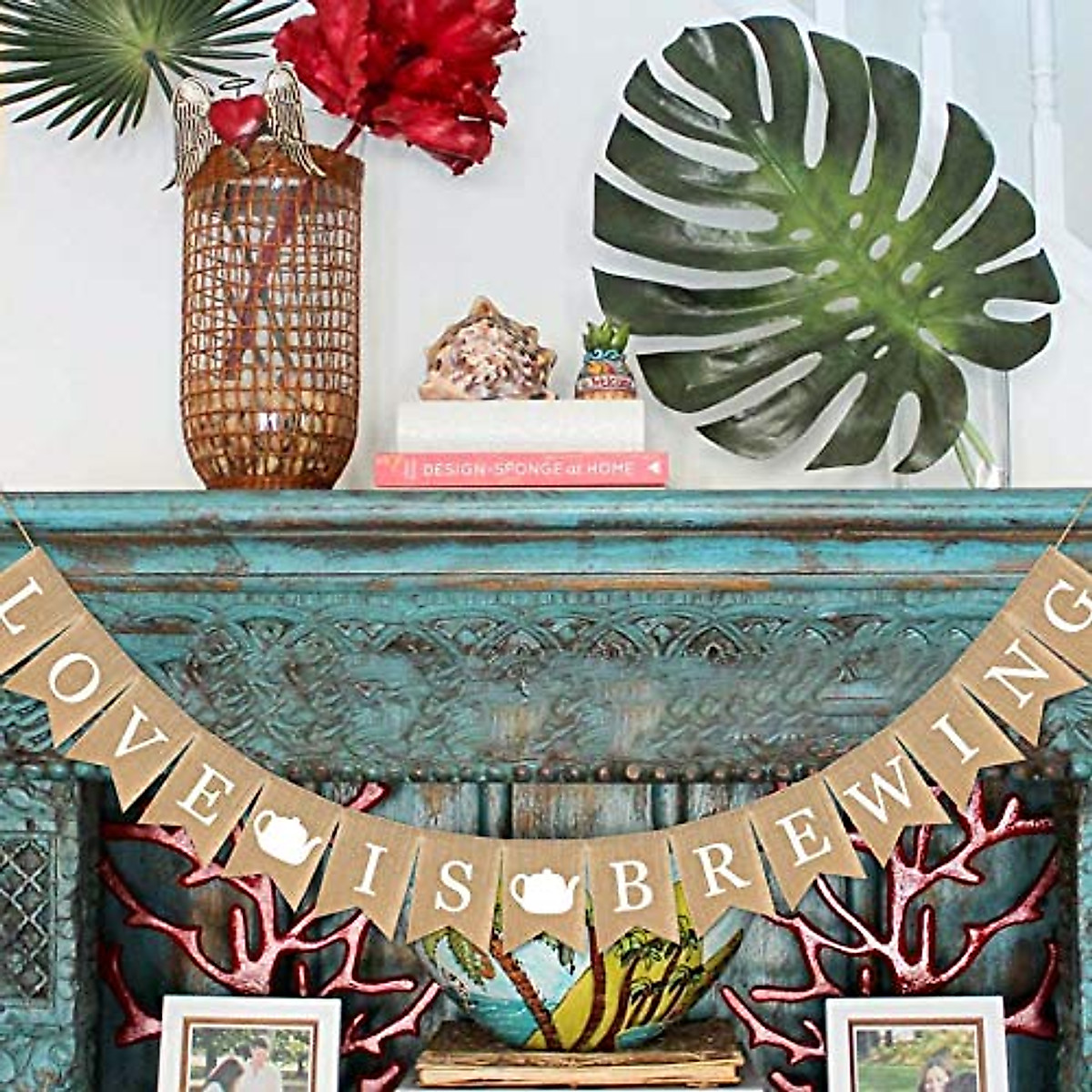 SWYOUN Burlap Love is Brewing Banner Tea Coffee Themed Bar Bridal Shower Supplies Wedding Engagement Party Garland Decoration