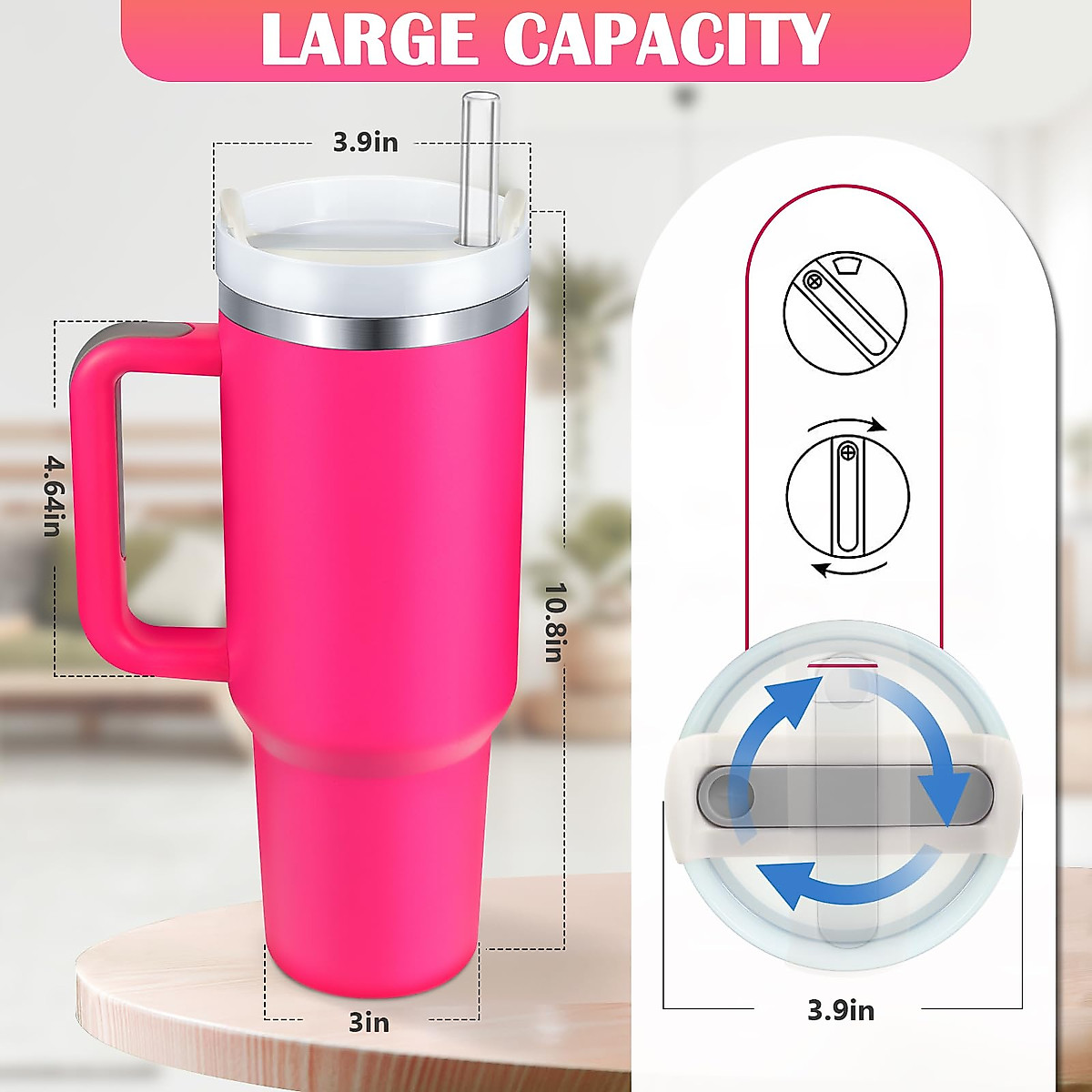 BELYQLY New Version 40oz Stainless Steel Vacuum Insulated Tumbler with Lid and Straw for Water, Smoothie and More, Iced Tea or Coffee (Pink)