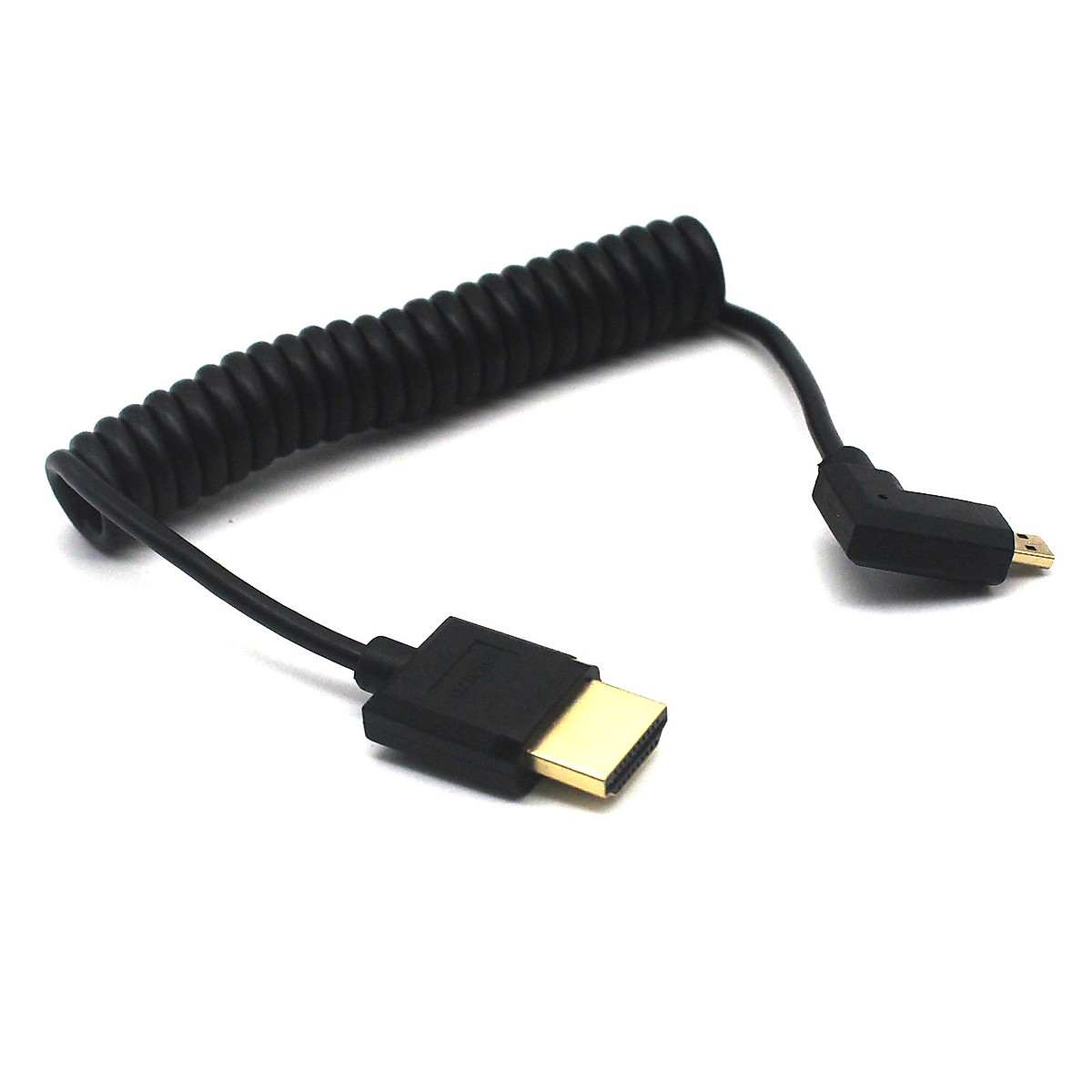 MOTONG Standard 4K HDMI 2.0 to Micro HDMI Cable, Coiled Micro HDMI Male 90 Degree Left Angle to HDMI 2.0 Male Cable Cord 4K@60Hz(1.2M, M to M Left Angle)