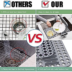 Mudocp Silicone Sink Protectors for Kitchen Sink 28"x14" Sink Mat for Bottom of Stainless Steel Porcelain Sink with Drain Hole, Non-Slip Heat Resistant Farmhouse Sink Grid Accessories (Grey)