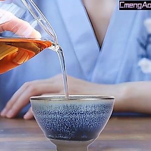 CmengAo Beautiful Jianzhan Tea Cup, 3d Silver Lotus Inlaid Ceramic Tea Cup Handmade Fancy Glaze Tenmoku Cup Chinese Kungfu Tea Cup (DragonScale)