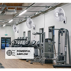 Air Monster 16 Inch Wall Mount Fan with Remote Control, Garage Fan, High Velocity Wall Fan, 70 Degree Oscillating Wall fan with Remote, 3 Speed, Adjustable Tilt, ETL, White