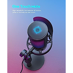 COCONISE Gaming Microphone, USB PC Mic for Podcasts Videos, Streaming, Condenser Mic with Quick Mute, Tripod Stand, Pop Filter, RGB Indicator, Shock Mount, Rotate gain button, Compatible with PS4/5/PC