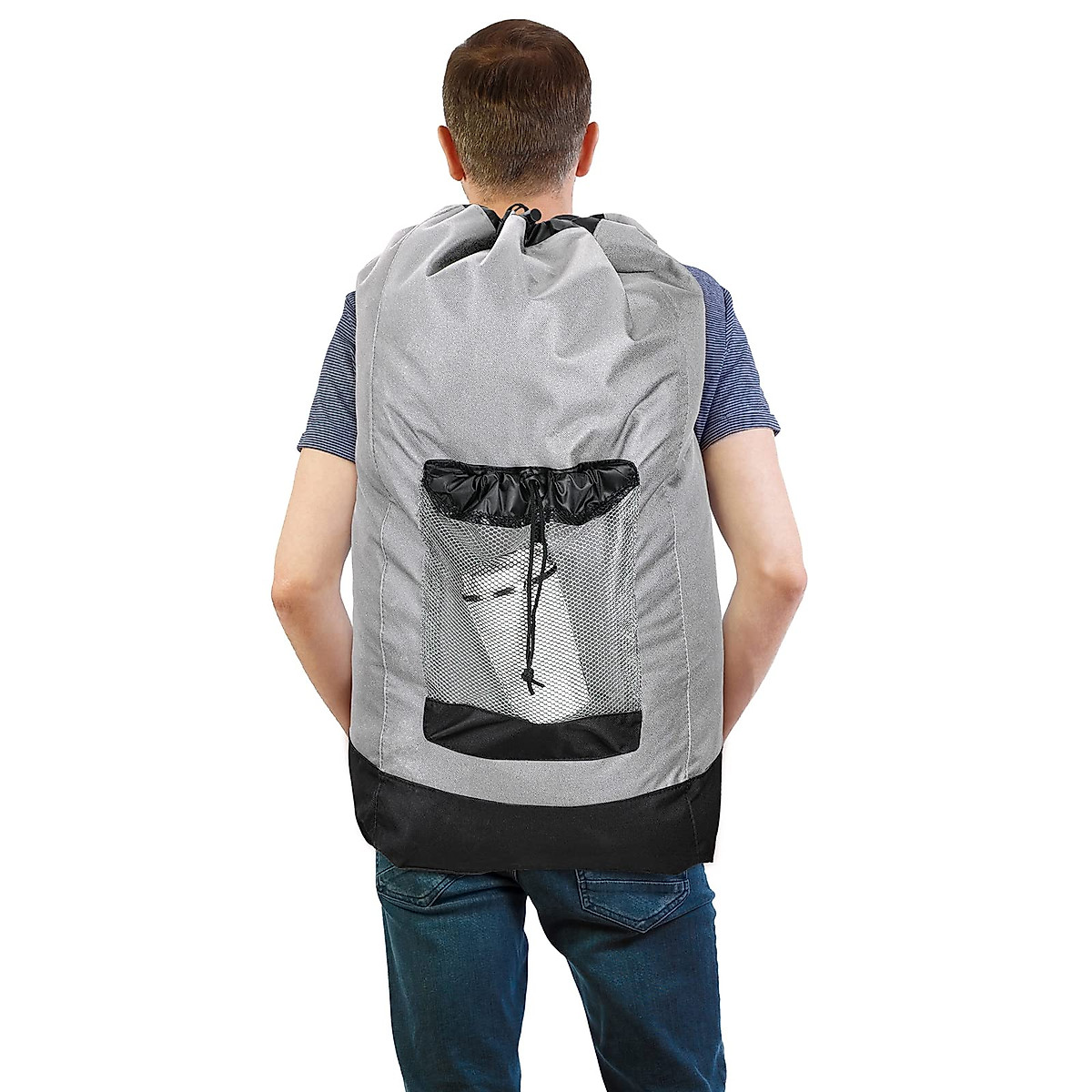 Panelee 2 Pcs Mesh Shower Caddy Laundry Backpack Large Laundry Bag Mesh Shower Bag with 8 Pockets Portable Laundry Travel Bags Tote for College Room Bathroom Shower Essentials Storage (Black, Gray)